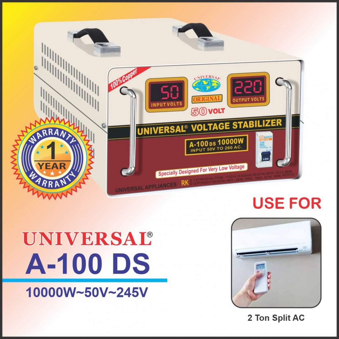 Universal A100 DS(ENERGY SAVER) 10000 WATTS - Universal Stabilizer