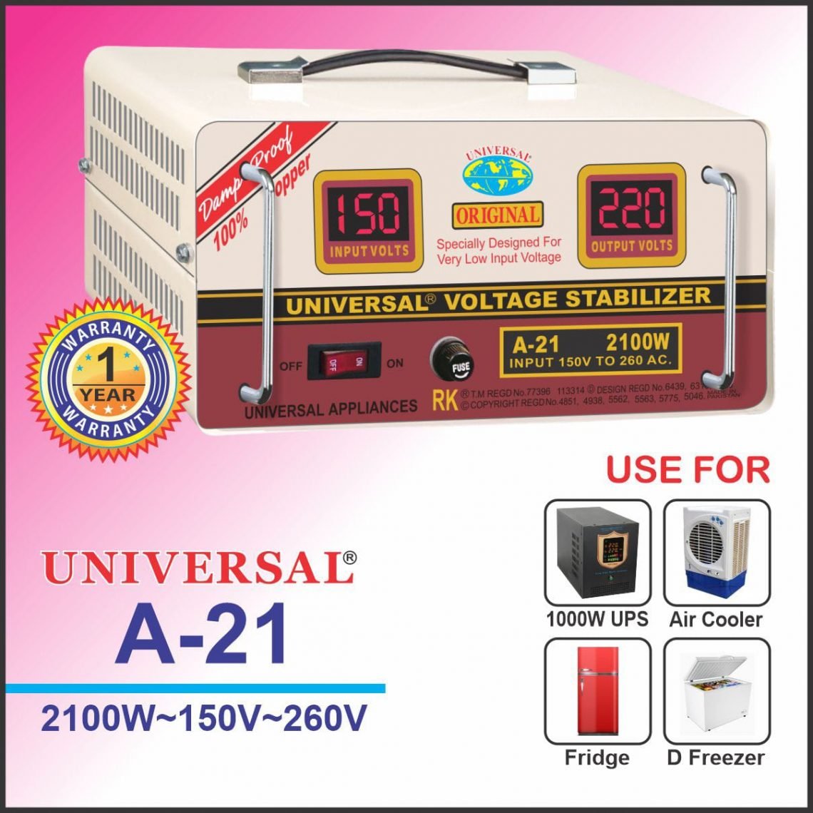 Universal A21 2100 WATTS - Universal Stabilizer
